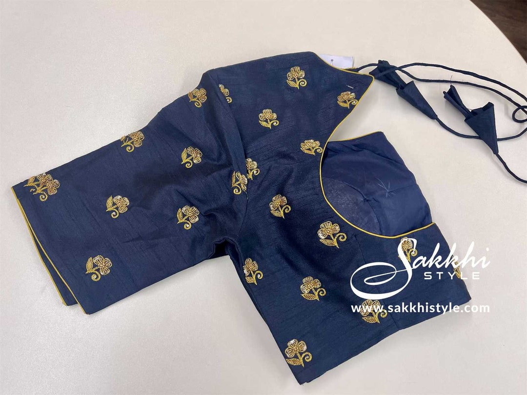 Royal Blue Aari Work Cotton Slub Blouse - Etsy