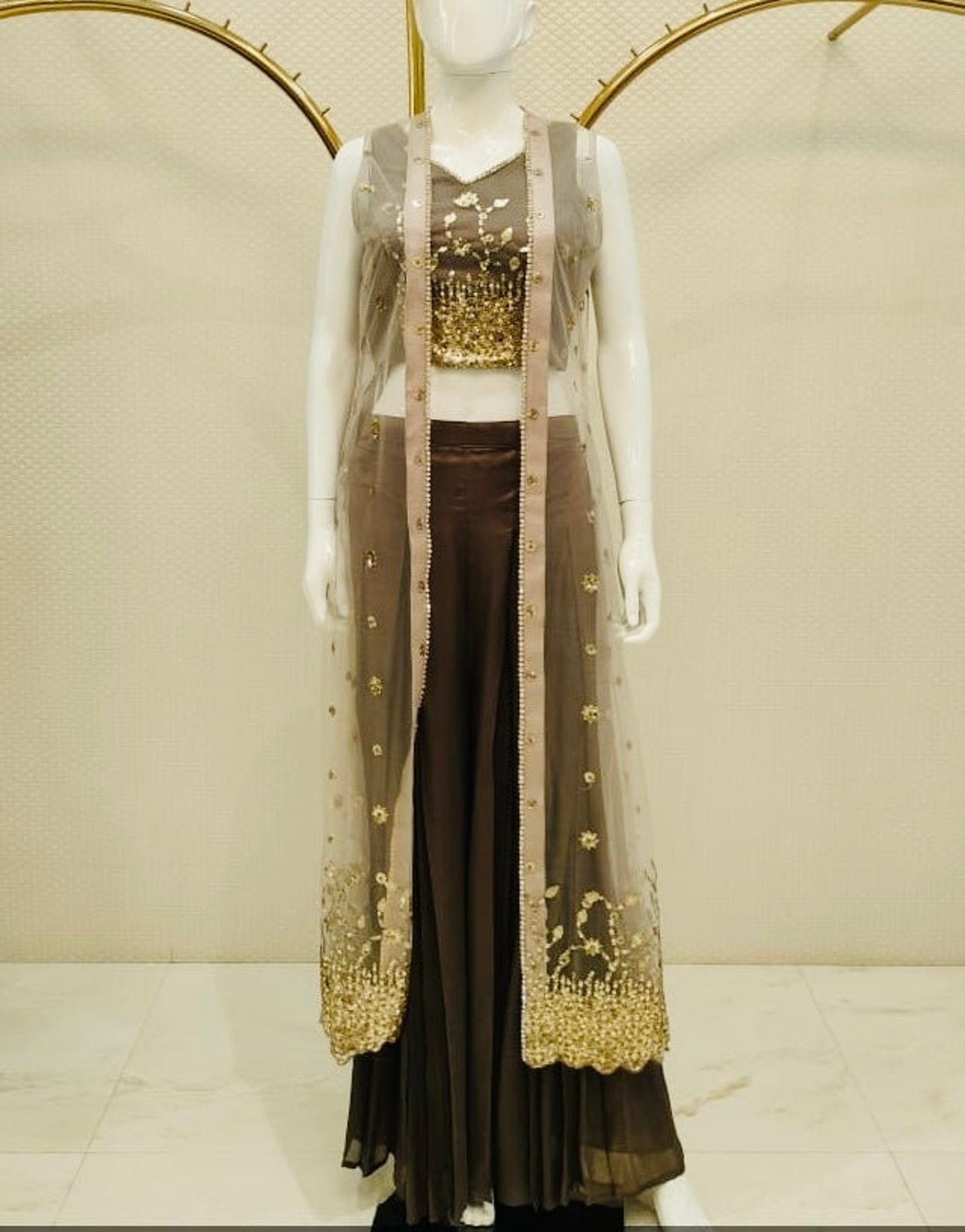 BROWN COLORED SHARARA Set With Full Length Shrug - Etsy