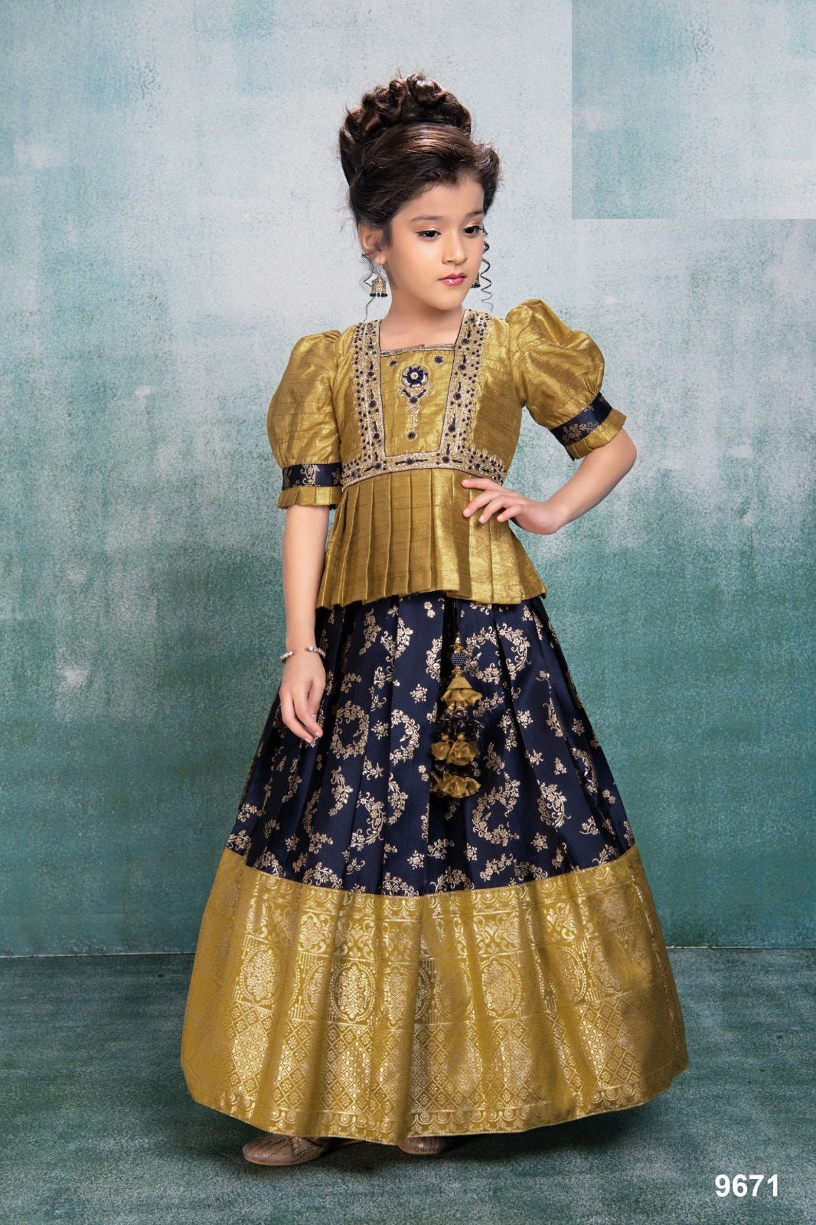 DARK BLUE AND Gold Silk Pavada - Etsy