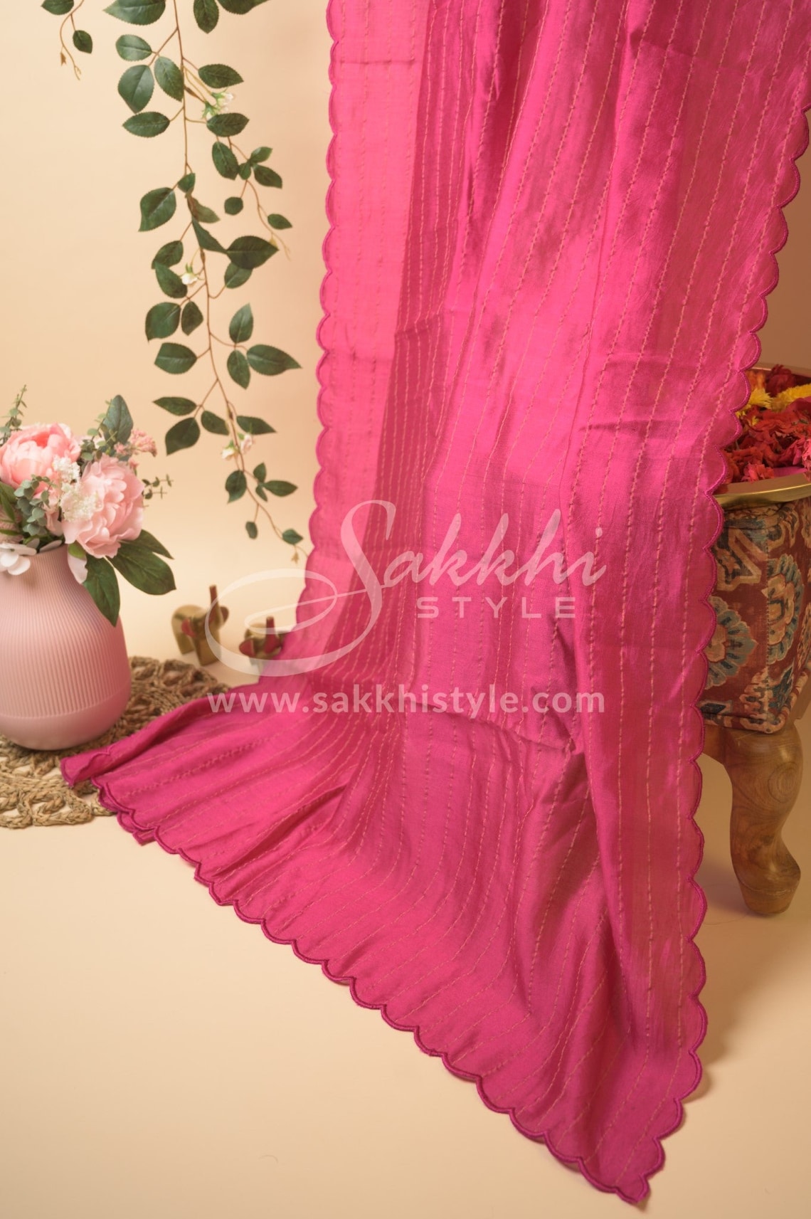 PINK CHANDERI SAREE With Cut Work Paired With Pre Stitched Blouse - Etsy