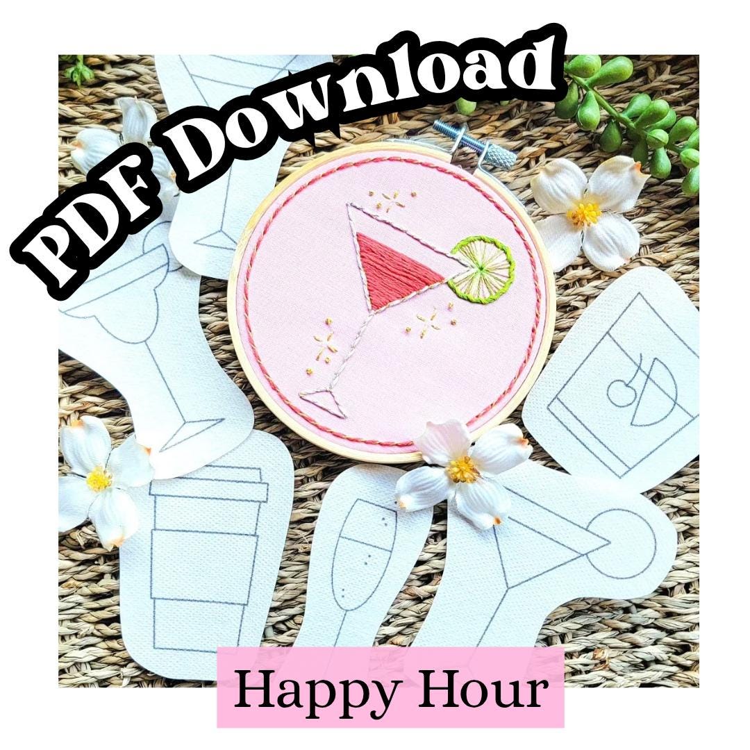 Happy Hour Embroidery Pattern // PDF Pattern // Stick & Stich // Hand ...