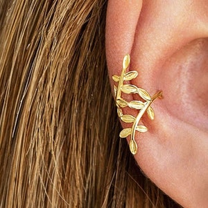 Gold Leaves Ear Cuff ‣ Cartilage Earring Without Hole, Silver Ear Cuff Twigs, Cartilage Earrings ...