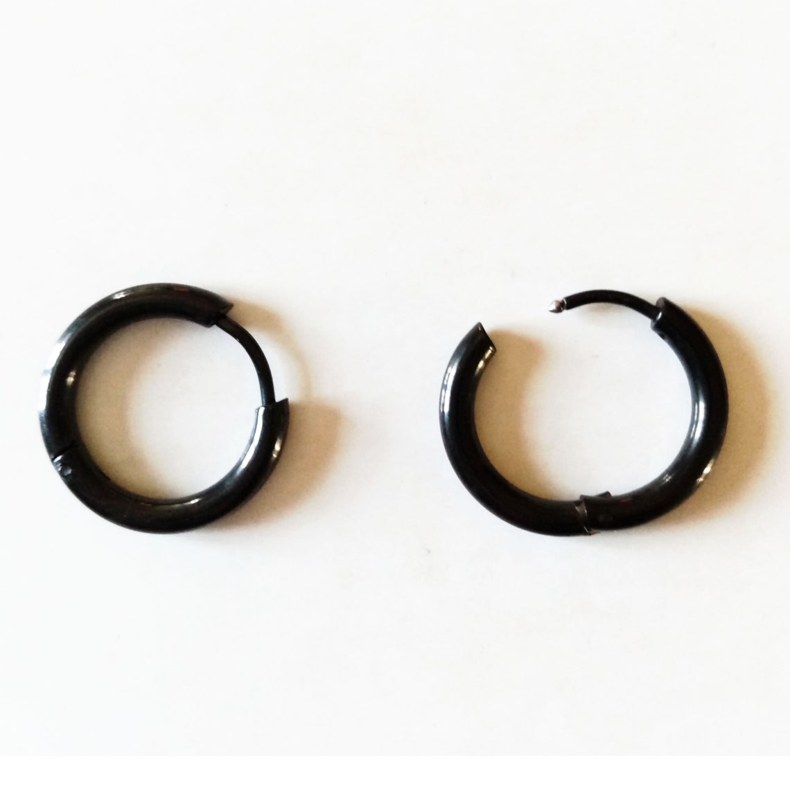 Black Steel Hipster Hoops Men's Hoop Earrings Simple and - Etsy