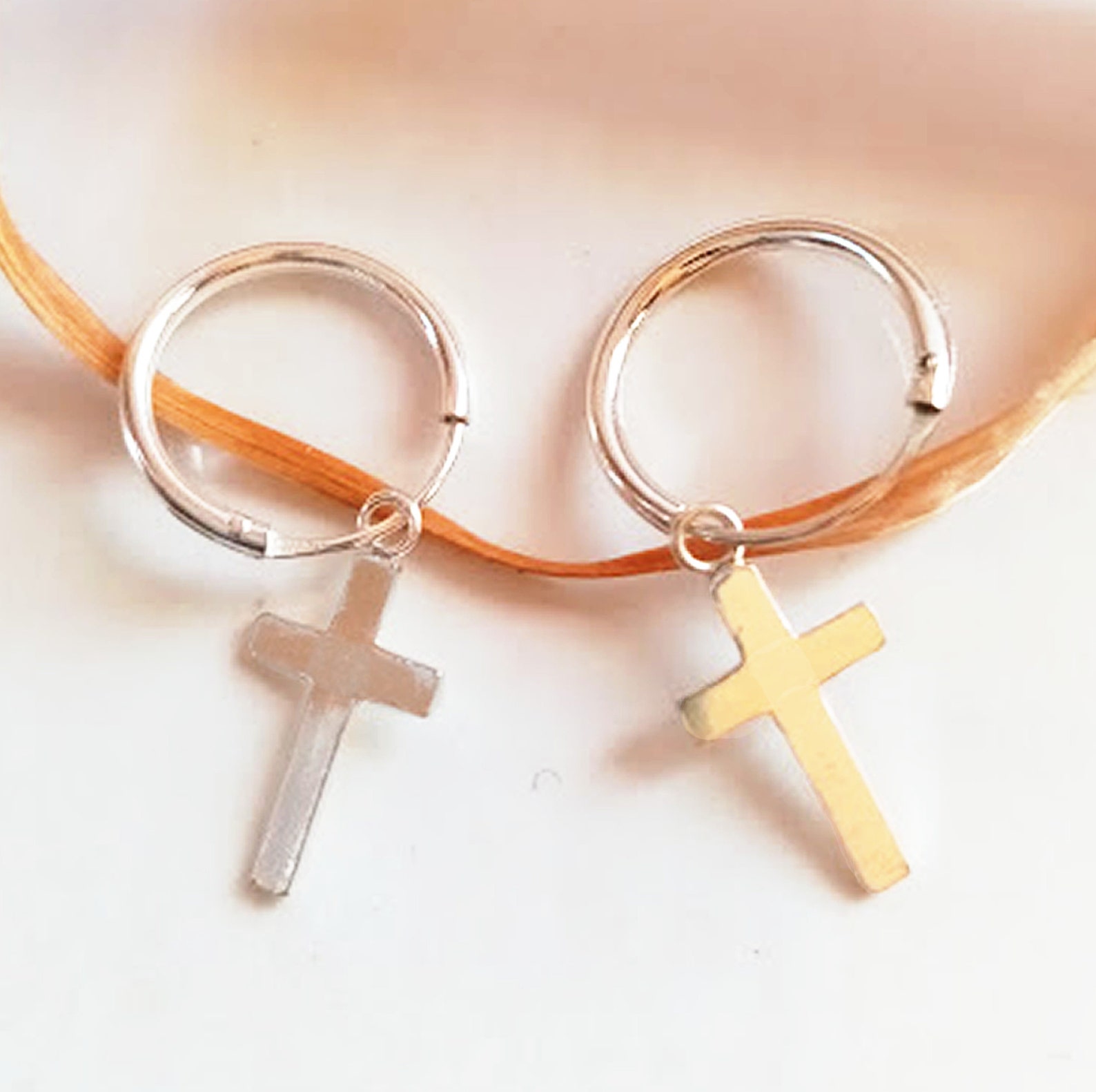 Silver Cross Hoop Earrings 925 Sterling Silver Hoops and - Etsy