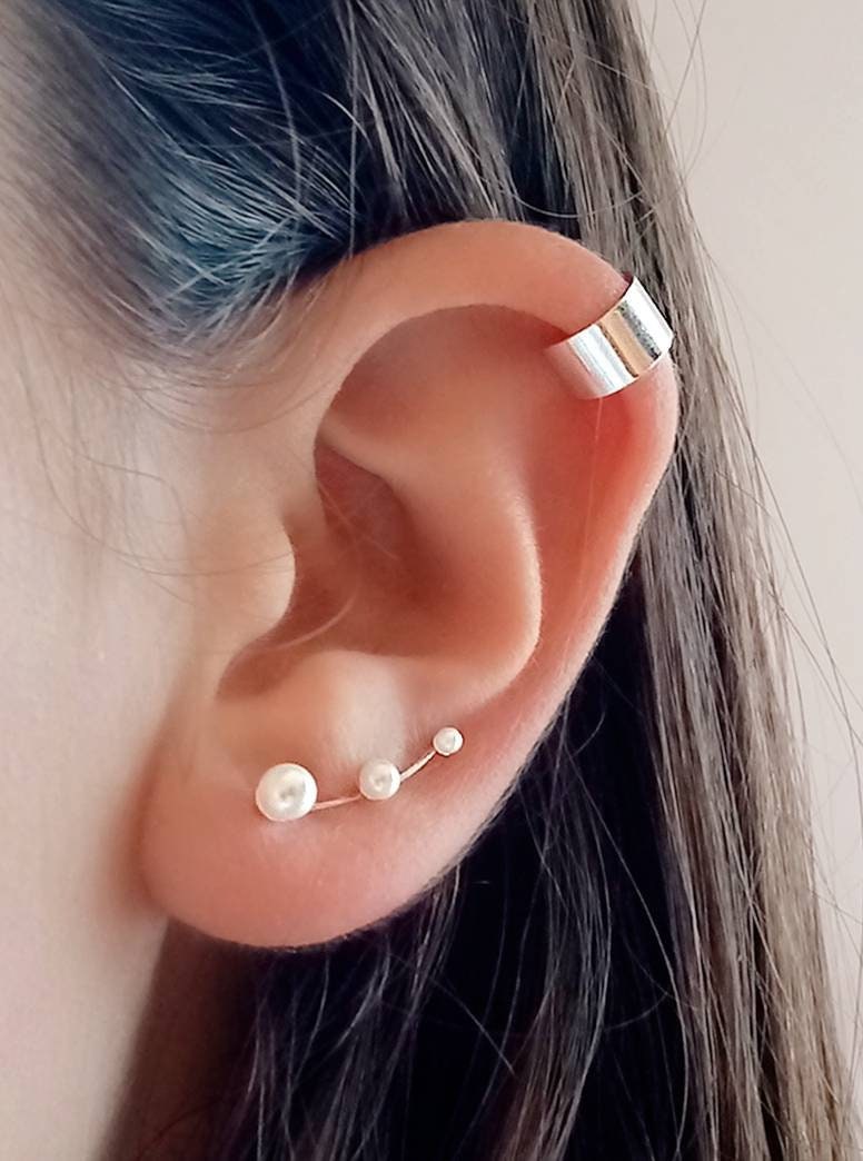 Non Pierce Full Ear Cuff Shiny Silver Smooth Ear Cuff, Earring Without ...