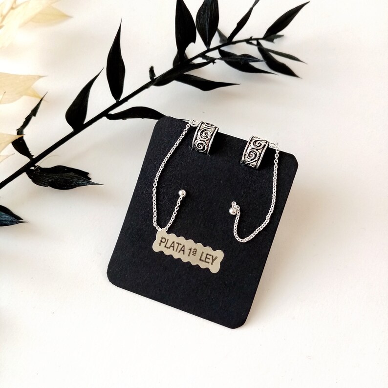 Cartilage and Lobe Earrings With Chain | Pair of Silver Earrings for ...