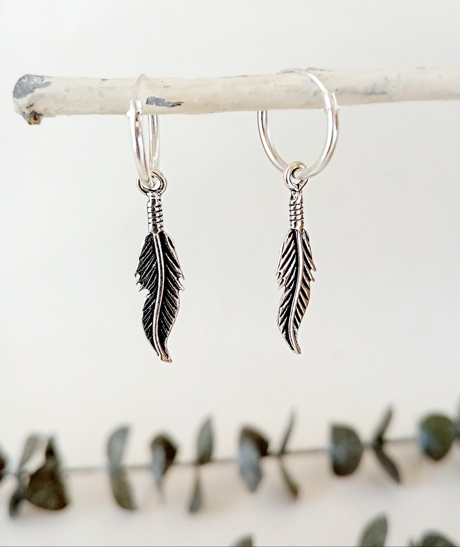 Feather Hoop Earrings, Hoop Earrings, Feather Hoops, Silver Earrings ...