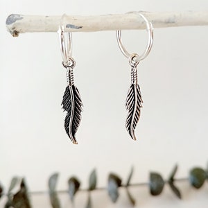 Feather Hoop Earrings, Hoop Earrings, Feather Hoops, Silver Earrings ...
