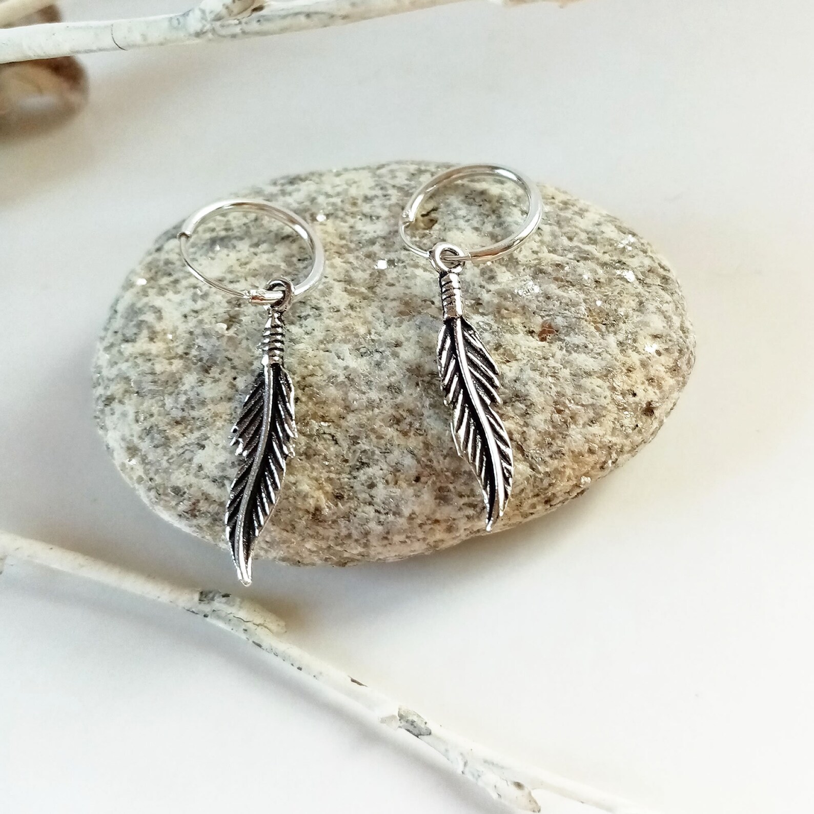 Feather Hoop Earrings, Hoop Earrings, Feather Hoops, Silver Earrings ...