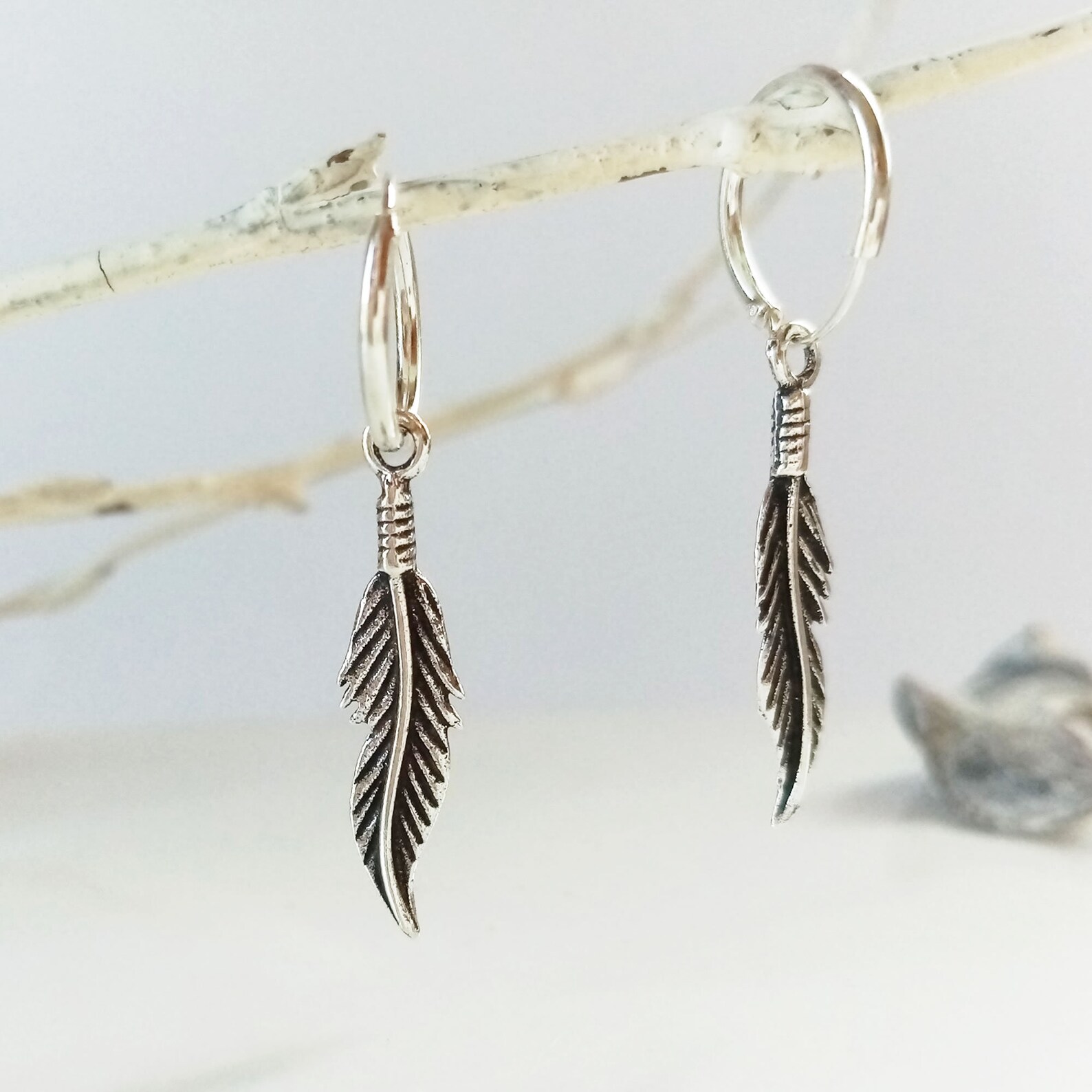 Feather Hoop Earrings, Hoop Earrings, Feather Hoops, Silver Earrings ...