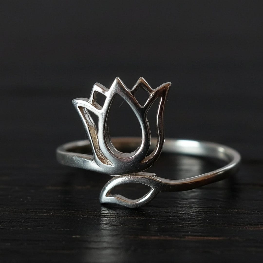 Lotus Flower Ring Sterling Silver, Adjustable Open Loto Flower Ring ...