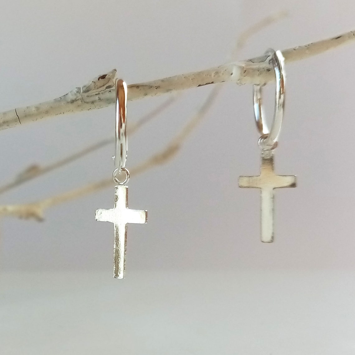 Silver Cross Hoop Earrings 925 Sterling Silver Hoops and - Etsy