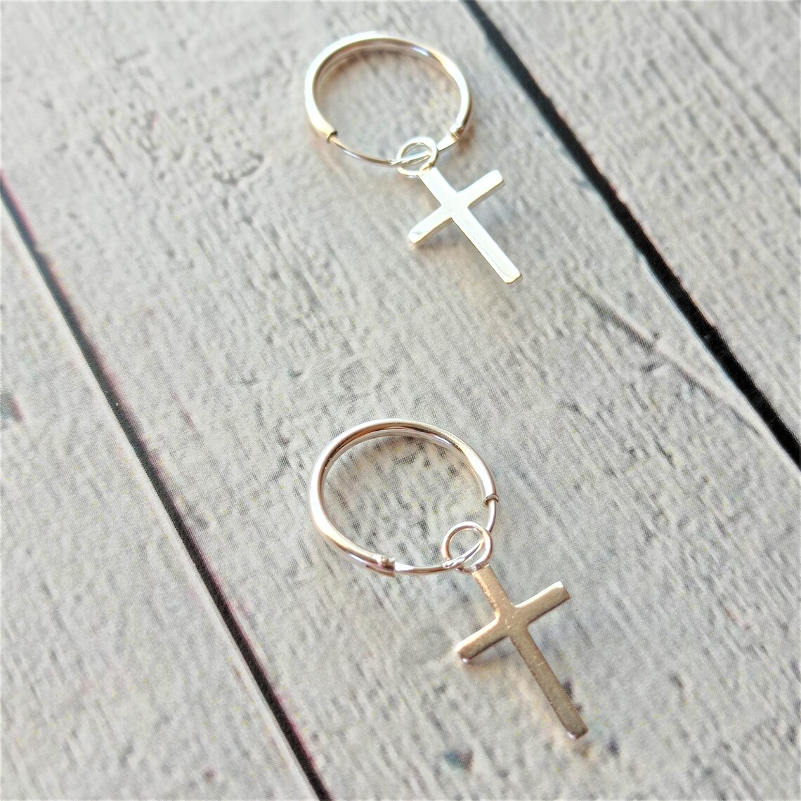 Silver Cross Hoop Earrings 925 Sterling Silver Hoops and - Etsy