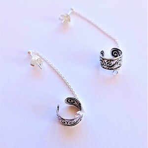 Cartilage and Lobe Earrings With Chain | Pair of Silver Earrings for ...