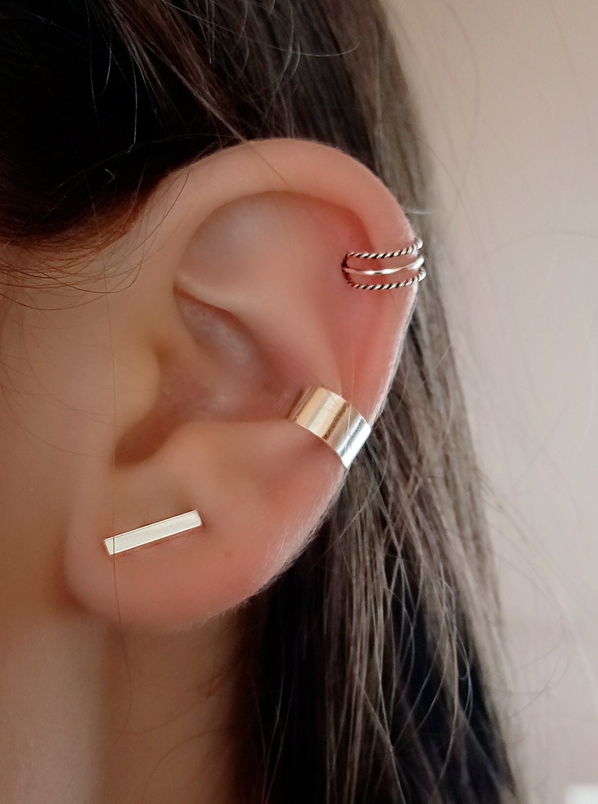 Non Pierce Full Ear Cuff Shiny Silver Smooth Ear Cuff, Earring Without ...