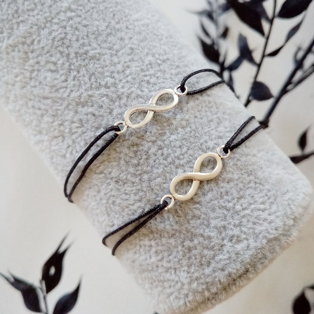Silver Infinity Bracelet, Black String Bracelet With 925 Silver Charm ...
