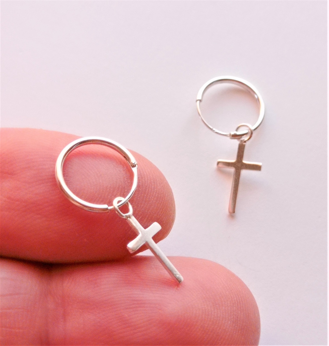 Silver Cross Hoop Earrings 925 Sterling Silver Hoops and - Etsy