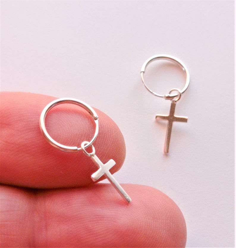Silver Cross Hoop Earrings 925 Sterling Silver Hoops and - Etsy