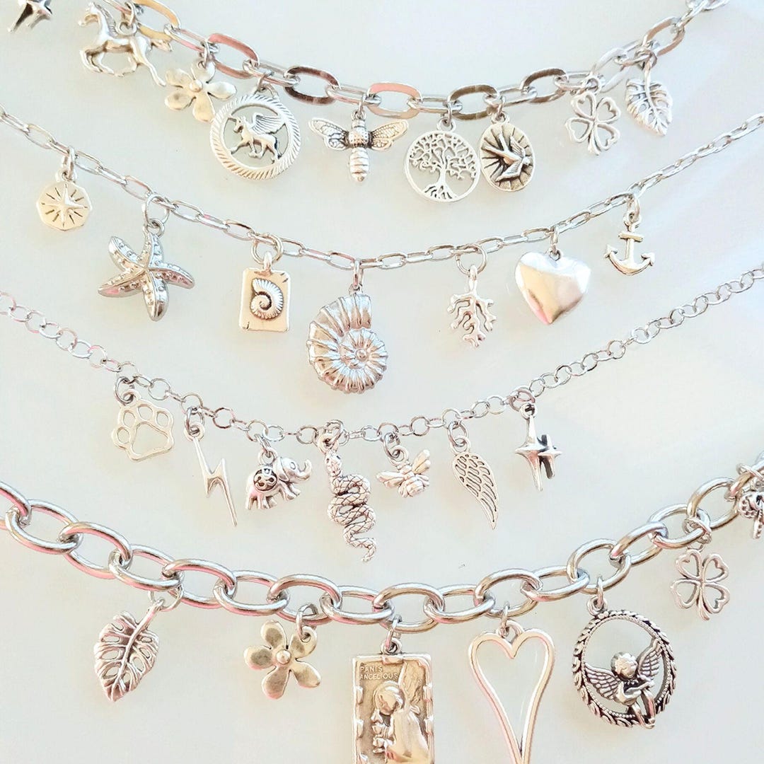 Charms Necklace Design Your Own, Stainless Steel Charm Necklace, Silver ...