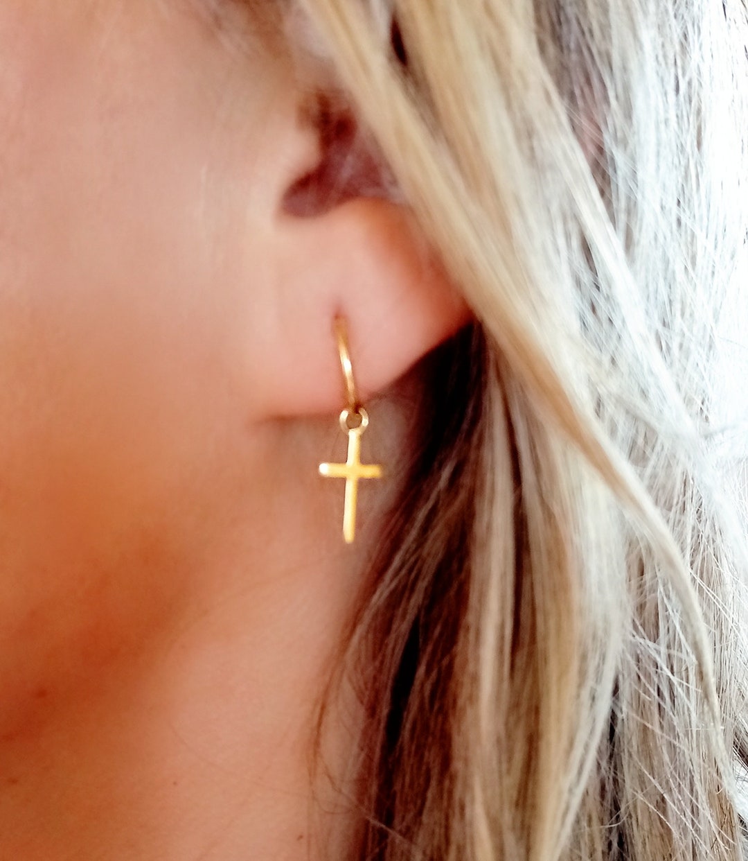 Gold Cross Shaped Charm Huggie Hoop Earrings · Gold-plated Silver Hoops ...