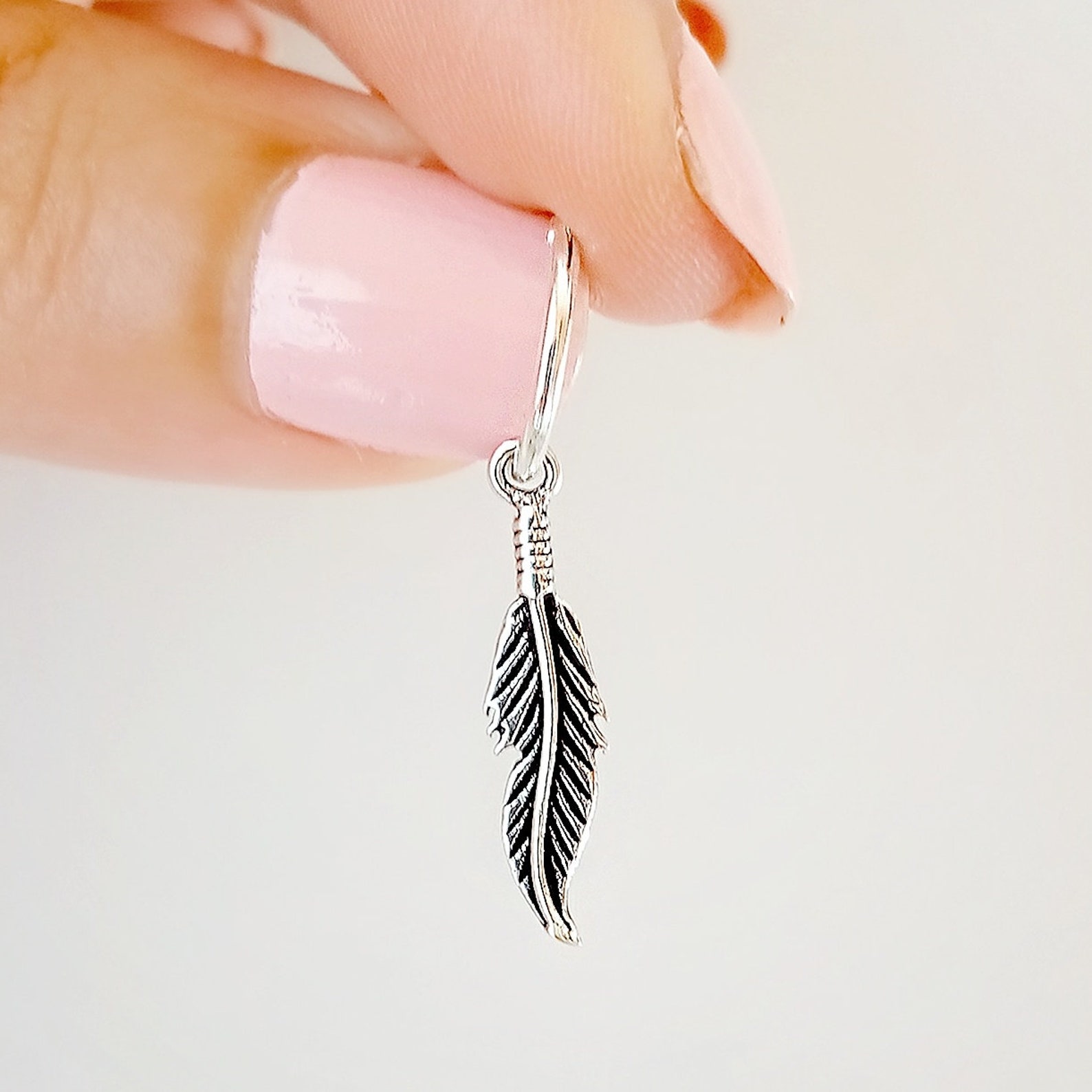 Feather Hoop Earrings, Hoop Earrings, Feather Hoops, Silver Earrings ...