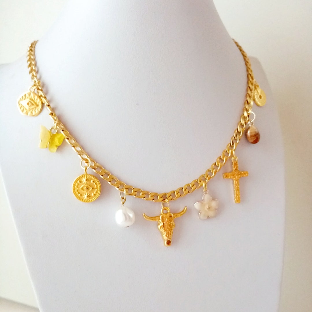 Make Your Own Custom Charm Necklace, Gold Chain Charm Necklace, Custom ...