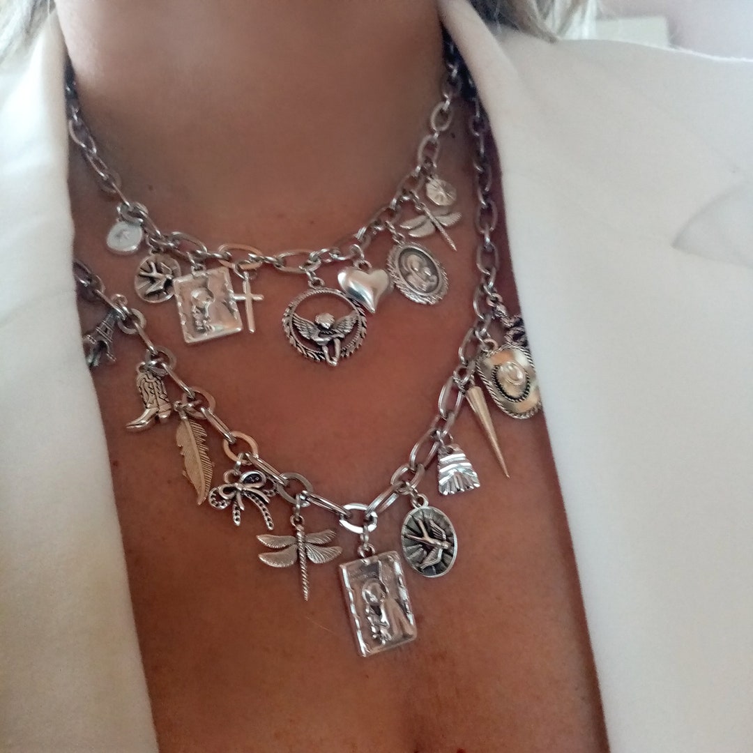 Charms Necklace Design Your Own, Stainless Steel Charm Necklace, Silver ...