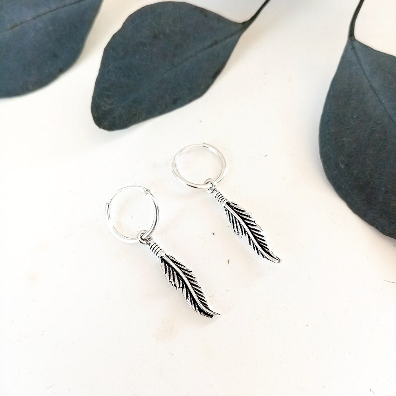 Feather Hoop Earrings, Hoop Earrings, Feather Hoops, Silver Earrings ...