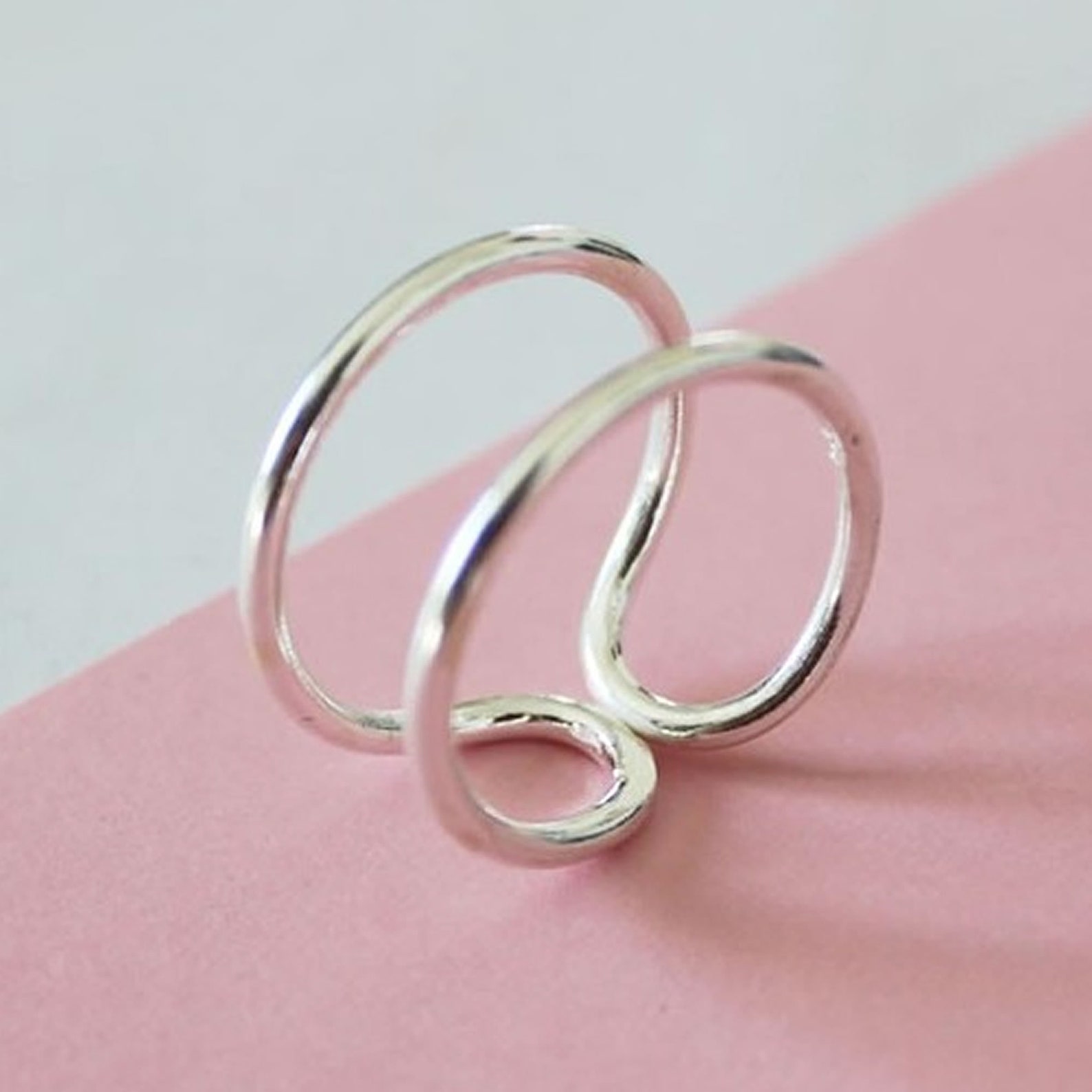 Double Silver Ring Silver Double Thread Women's Ring | Etsy