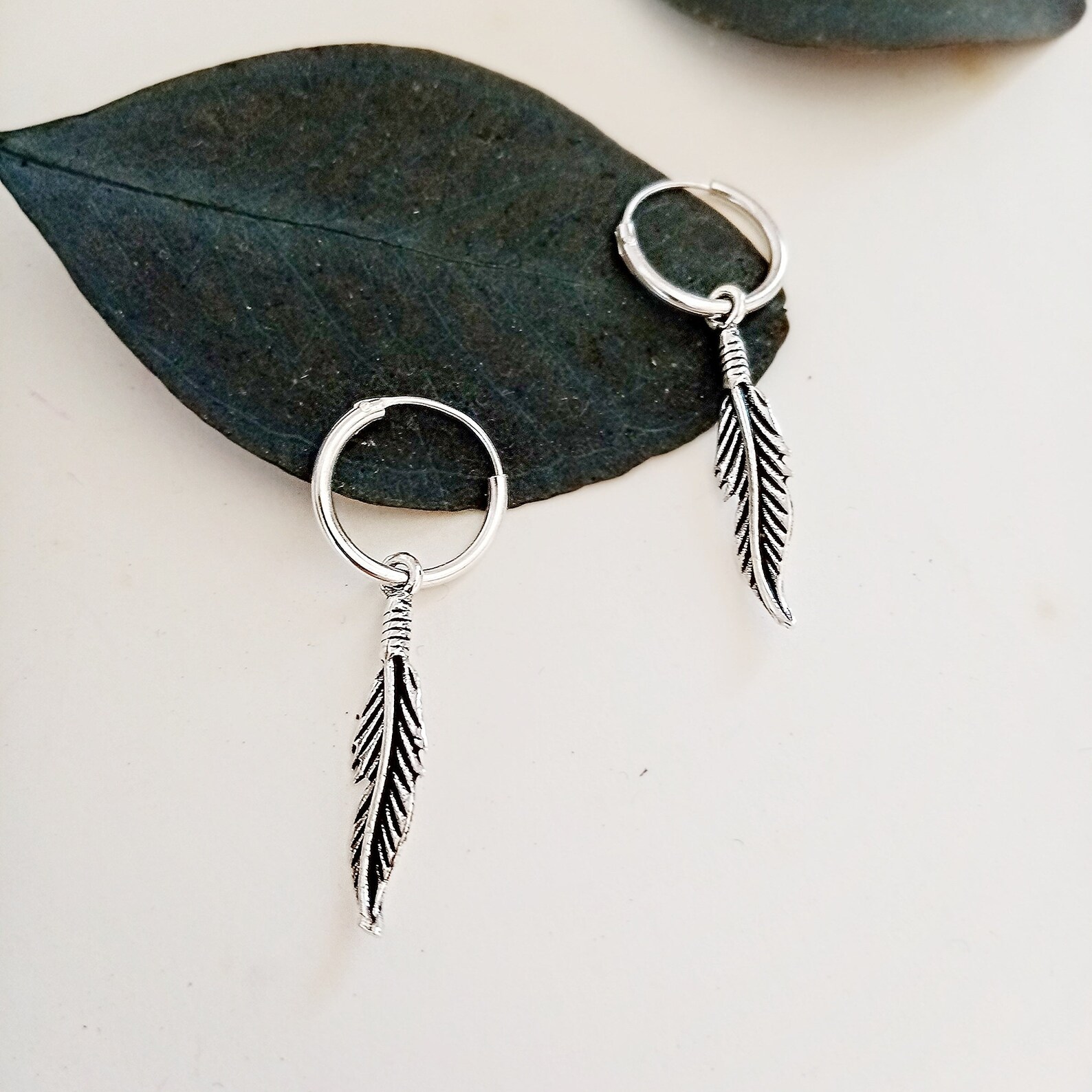Feather Hoop Earrings, Hoop Earrings, Feather Hoops, Silver Earrings ...