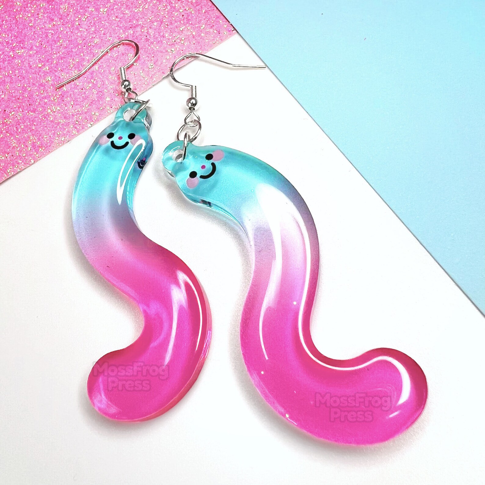 Blue-pink Gummy Worm Earrings Acrylic Worm Earring Set - Etsy