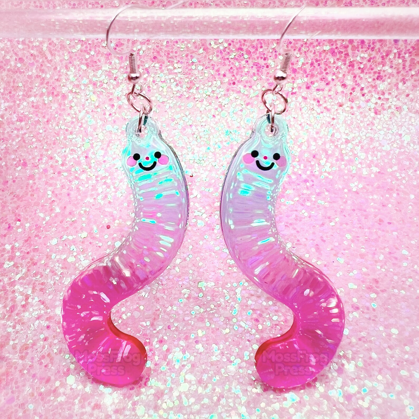 Blue-pink Gummy Worm Earrings Acrylic Worm Earring Set - Etsy