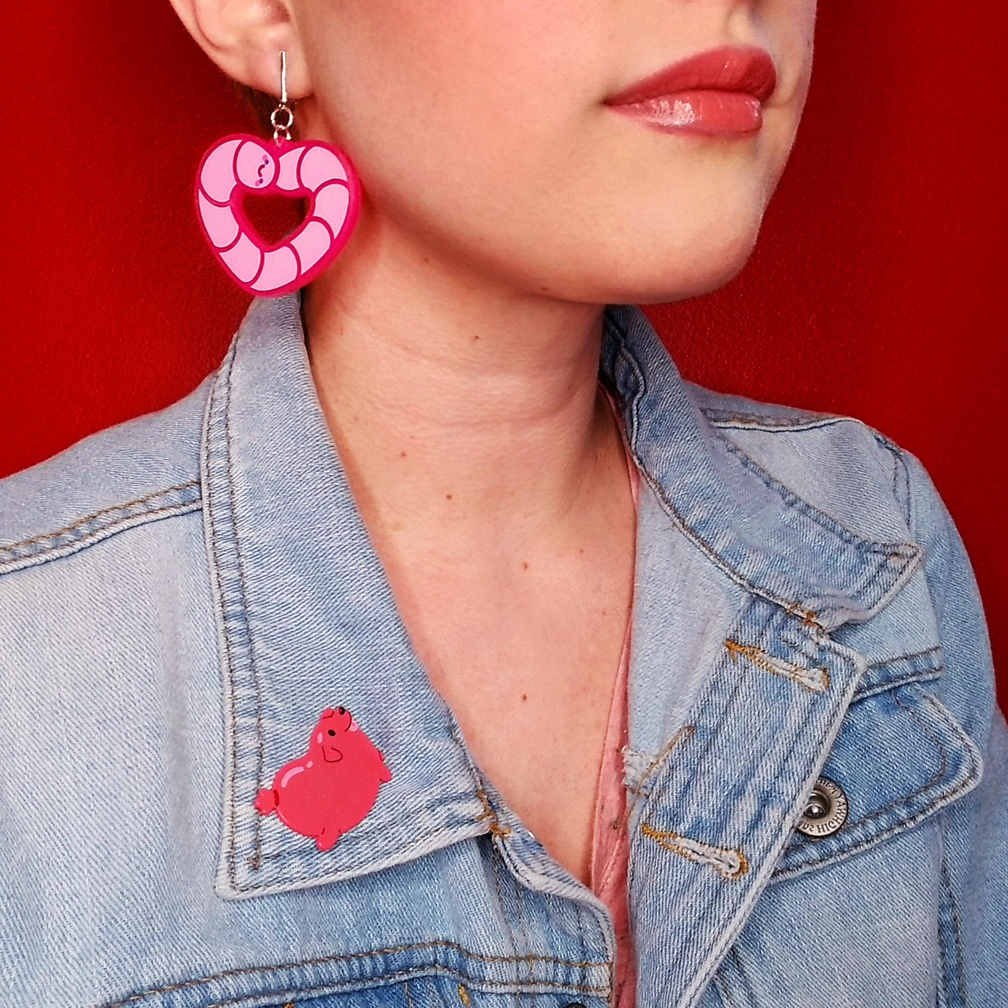 Heart Worm Earrings Acrylic Worm Earring Set Cute | Etsy