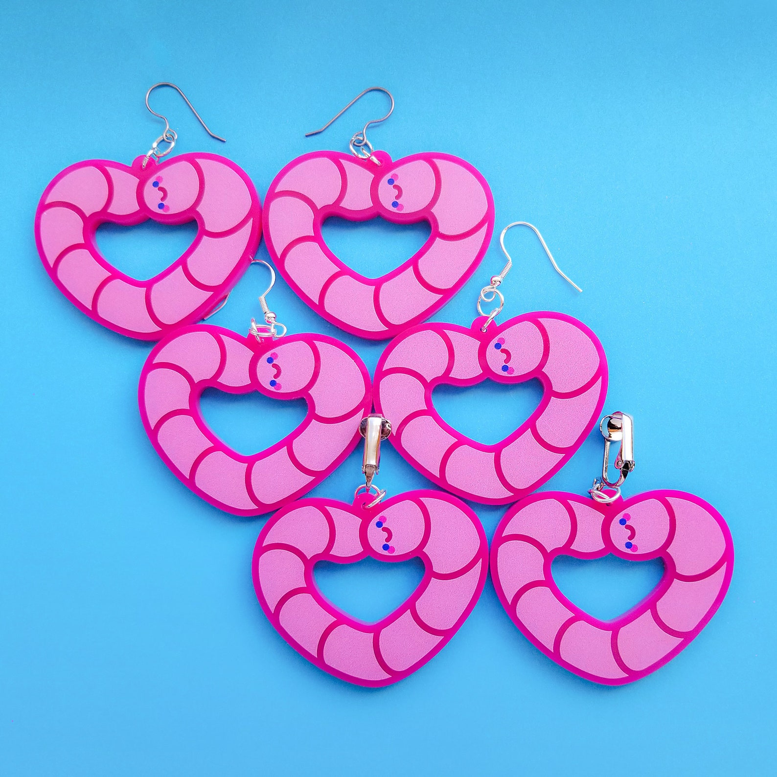 Heart Worm Earrings Acrylic Worm Earring Set Cute - Etsy