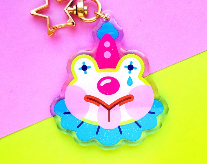 Clown Frog Keychain | 2.5 in Single-sided Kawaii Charm | Glitter ...