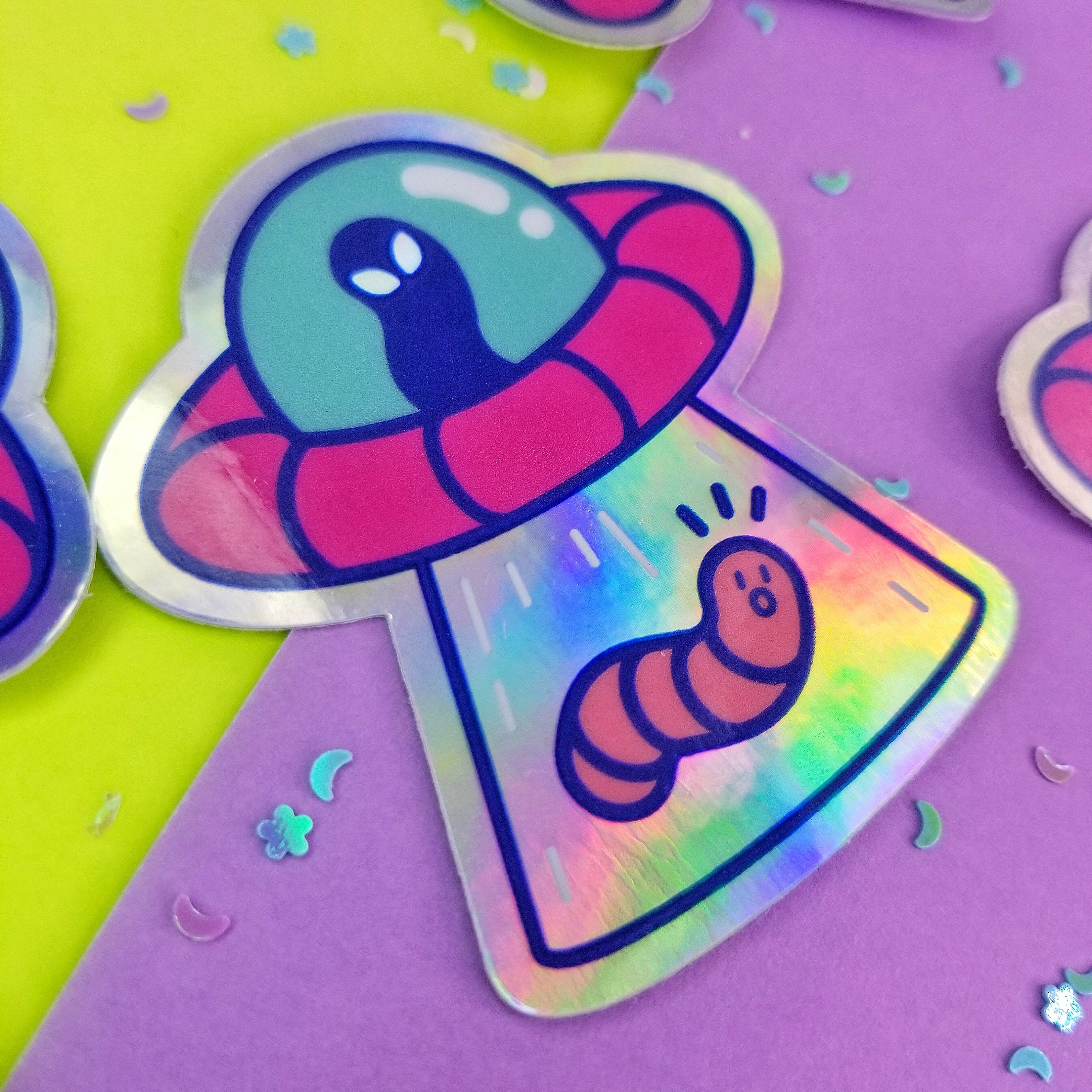 Alien Worm Sticker 2.5 in Holographic Worm Sticker Cute | Etsy