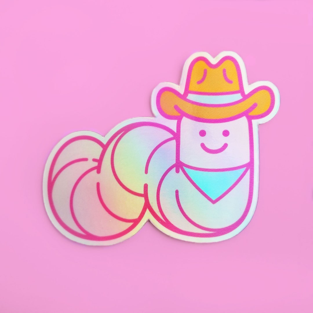 Cowboy Worm Sticker 3 in Holographic Worm Sticker Cute Holo Worm Cowboy ...