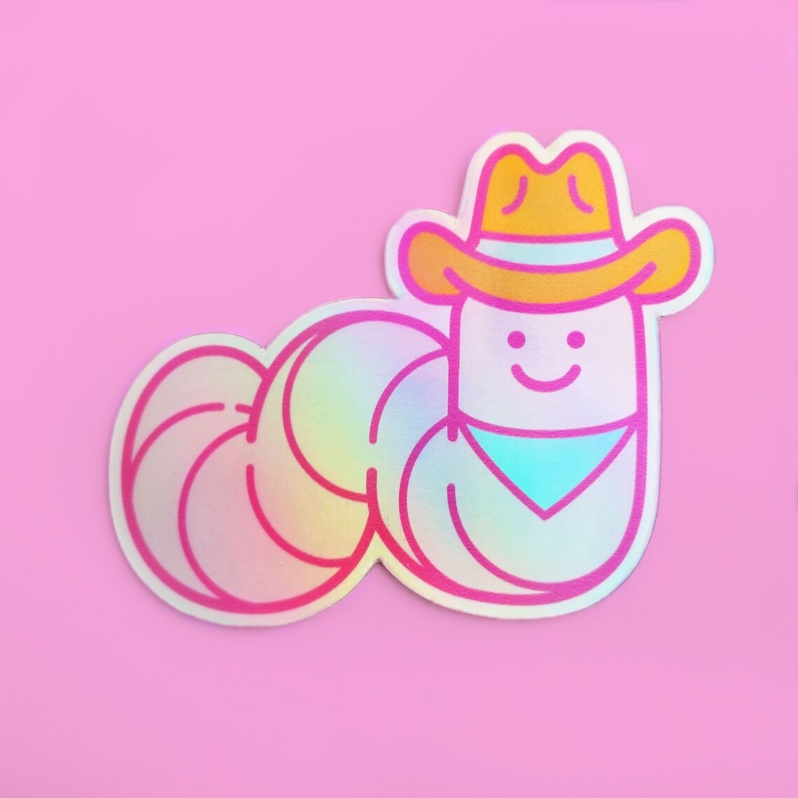 Cowboy Worm Sticker 3 in Holographic Worm Sticker Cute - Etsy