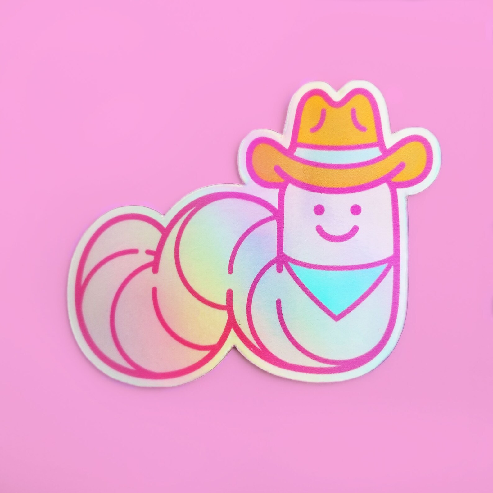 Cowboy Worm Sticker 3 in Holographic Worm Sticker Cute | Etsy