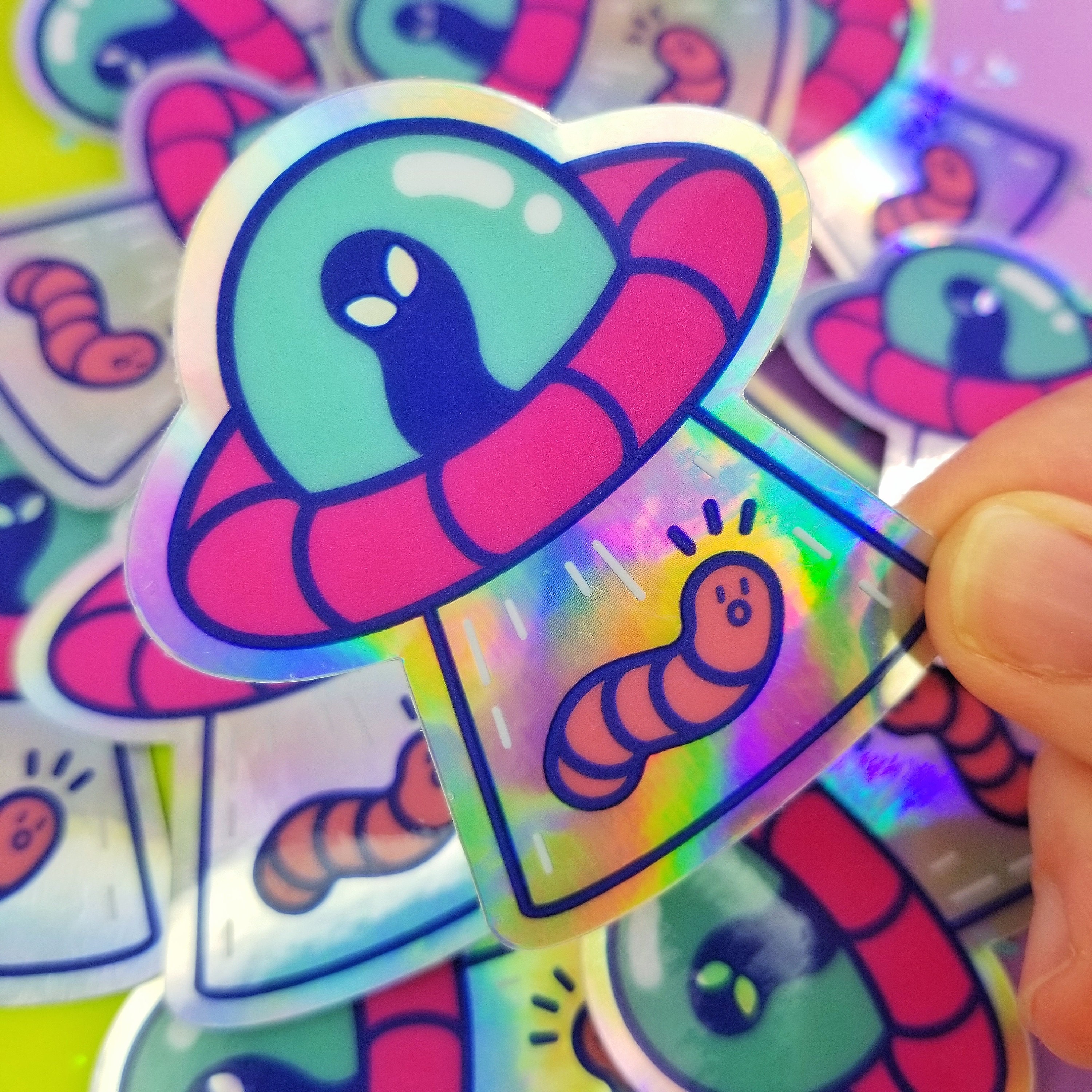 Alien Worm Sticker 2.5 in Holographic Worm Sticker Cute | Etsy