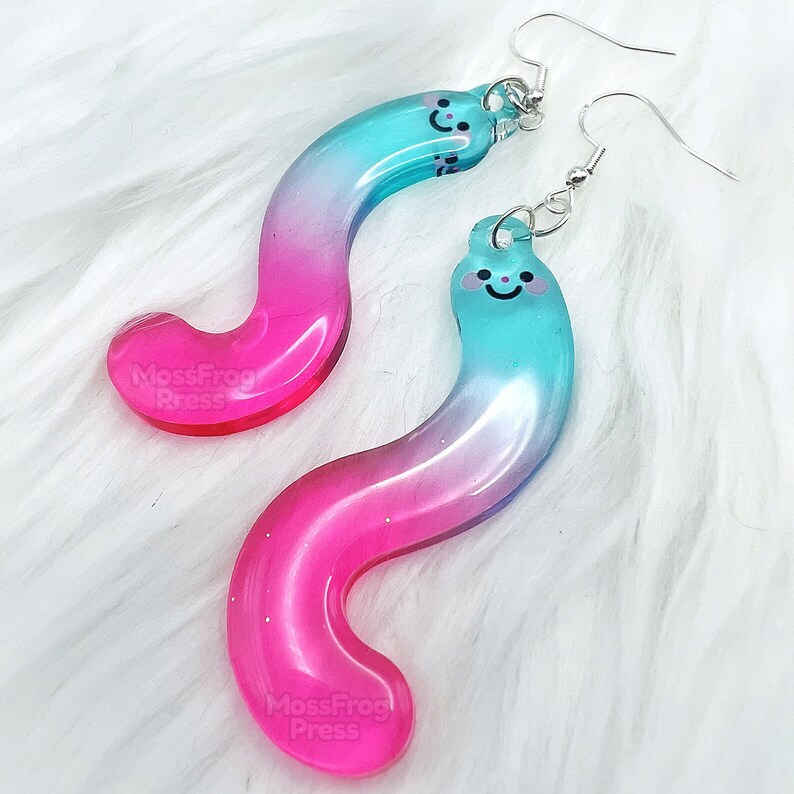 Blue-pink Gummy Worm Earrings Acrylic Worm Earring Set - Etsy
