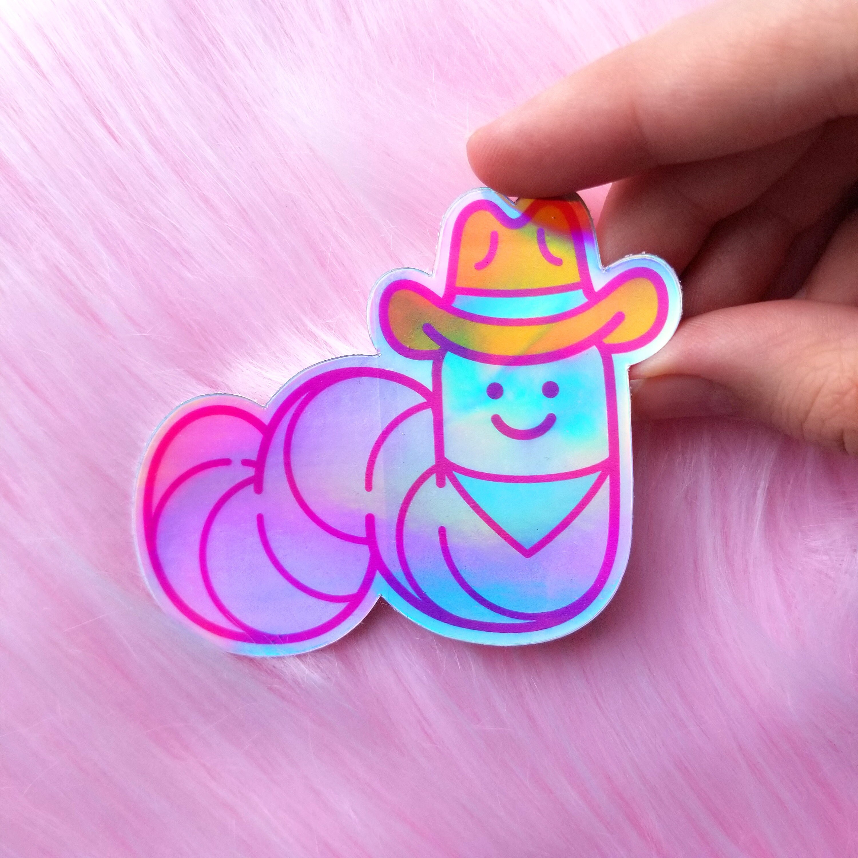 Cowboy Worm Sticker 3 in Holographic Worm Sticker Cute - Etsy