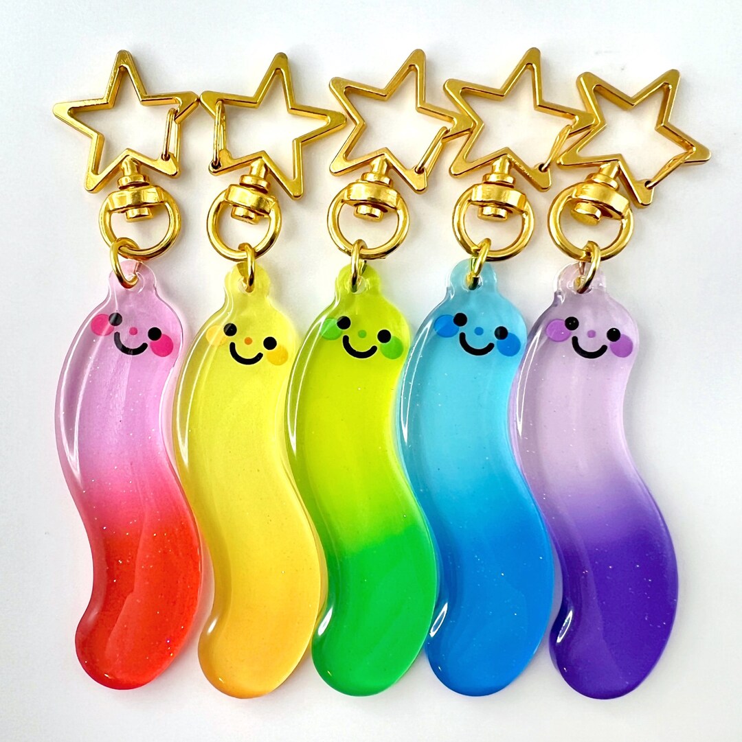 Gummy Worm Keychains 2.5 in Single-sided Kawaii Charm Transparent ...