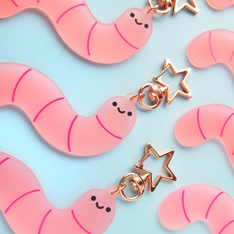 Cute Worm Keychain 3 in Single-sided Kawaii Charm Frosted - Etsy