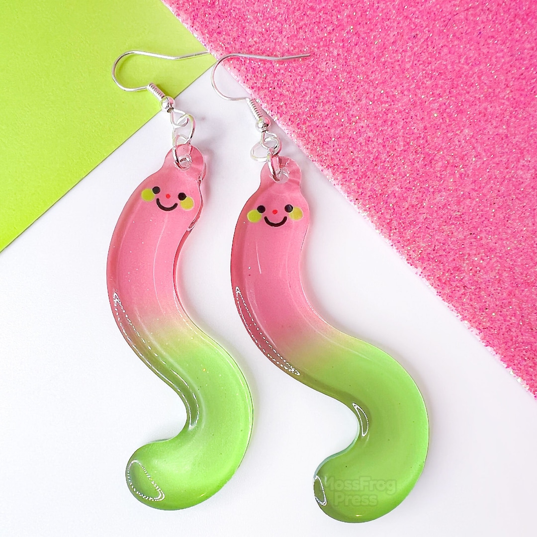 Watermelon Gummy Worm Earrings | Acrylic Worm Earring Set | Cute Hypo ...