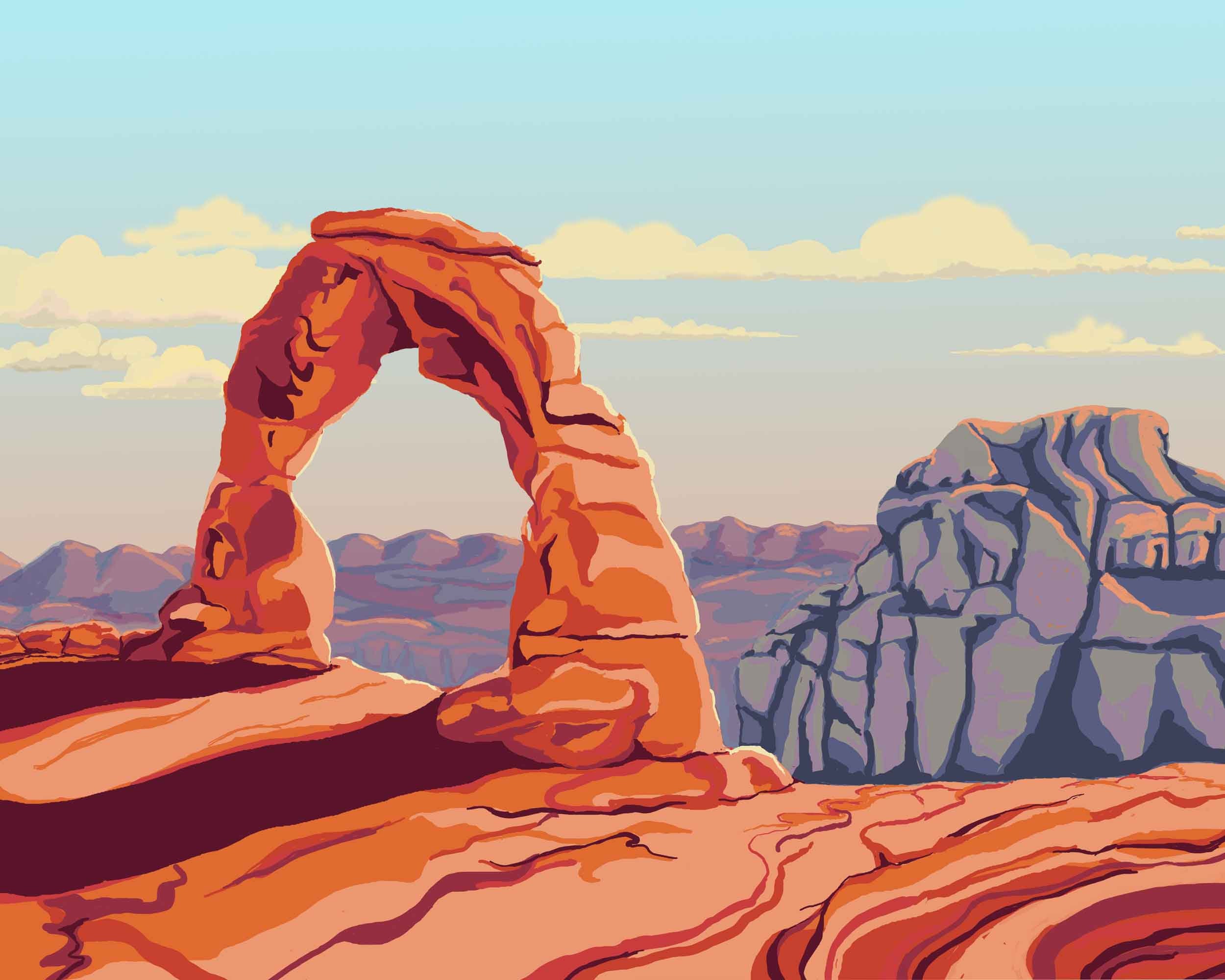 Arches National Park Illustrated Landscape Art Print - Etsy
