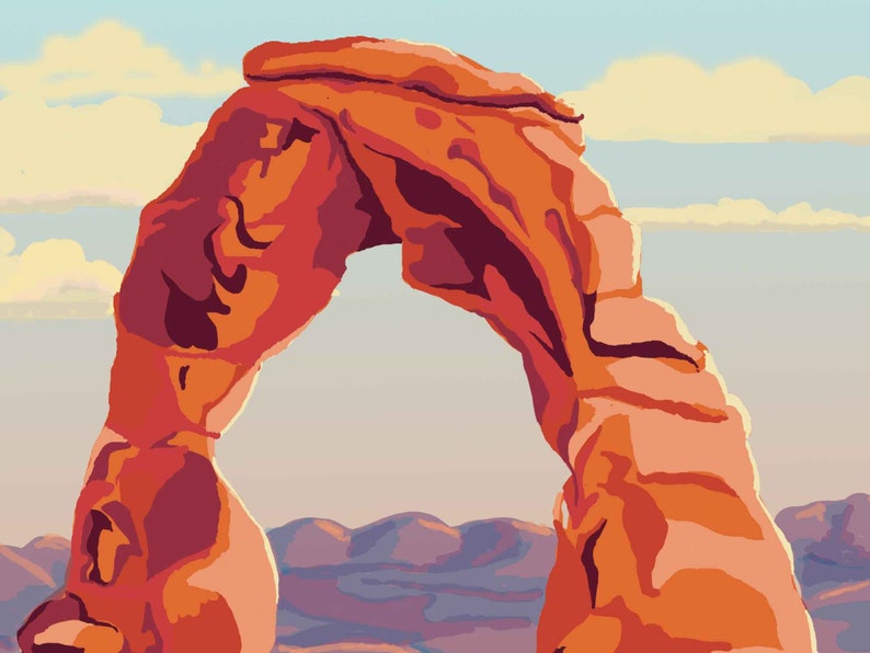Arches National Park Illustrated Landscape Art Print - Etsy