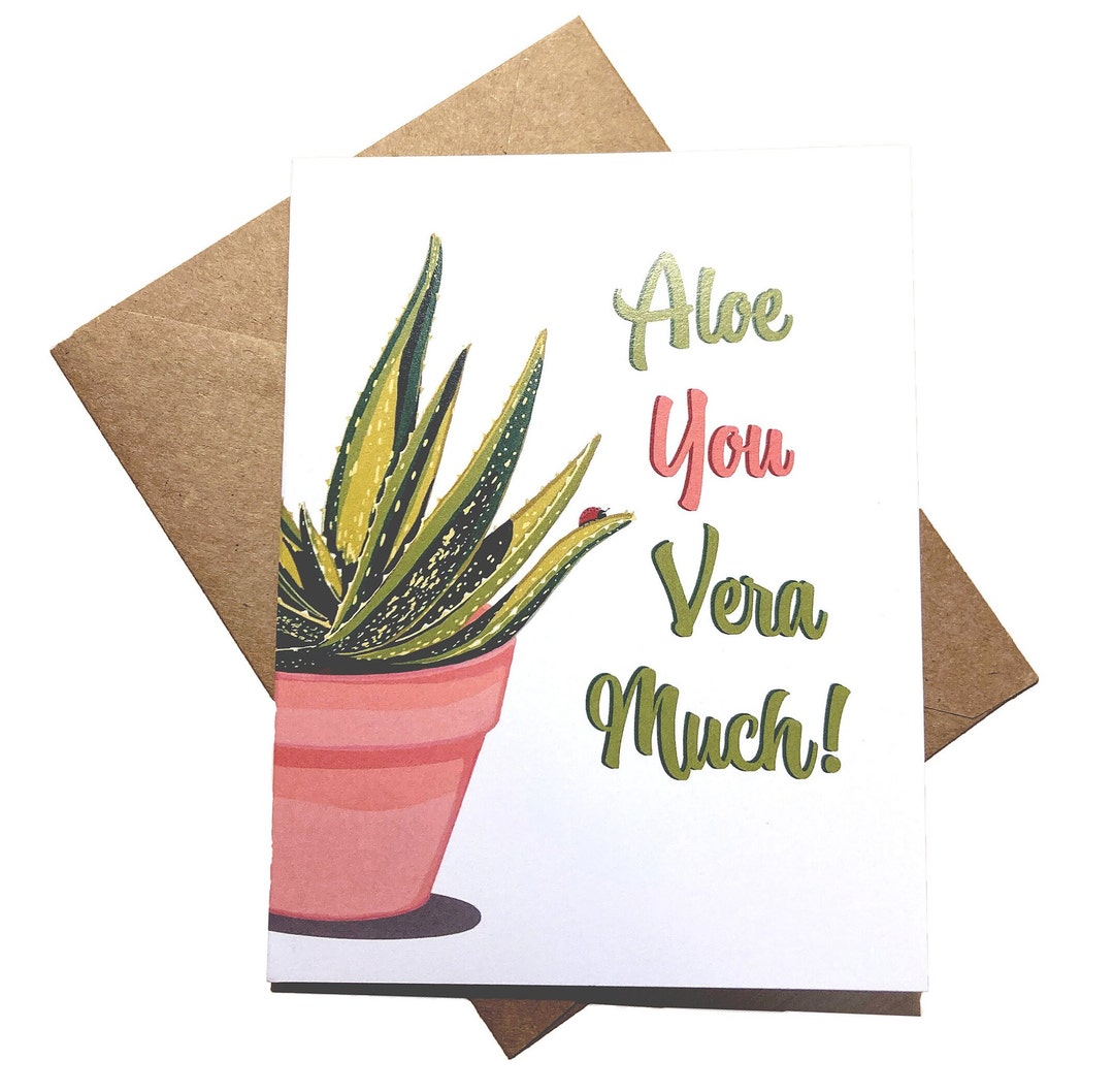 Aloe You Pun Illustrated Aloe Vera Plant and Lady Bug Greeting Card - Etsy