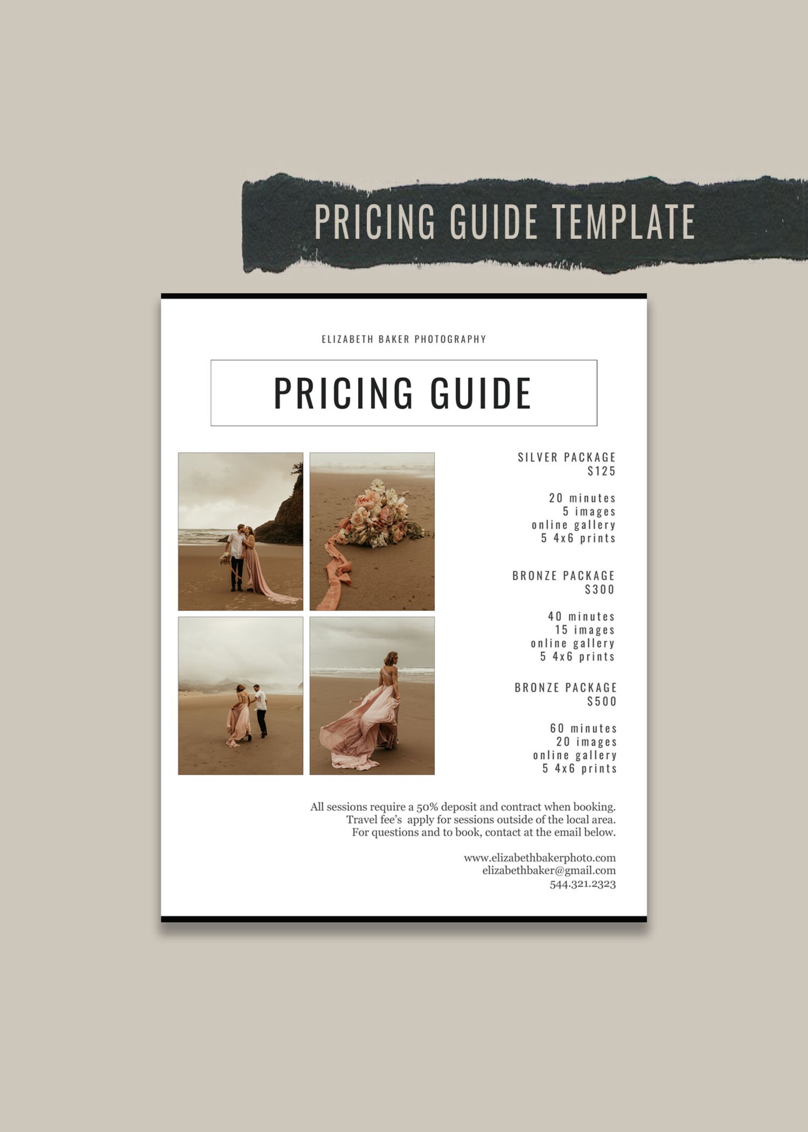 Photography Pricing Guide - PSD File- Price Sheet- Simple Elegant ...