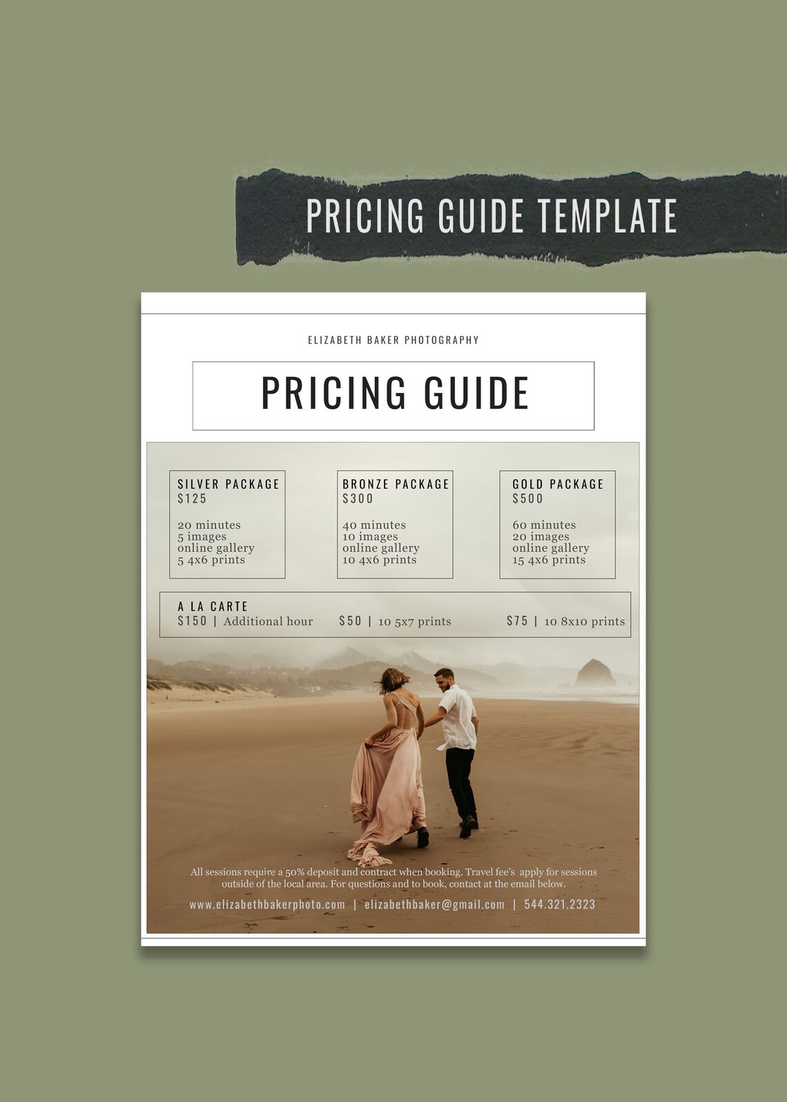 Photography Pricing Guide - PSD File- Price Sheet- Simple Elegant ...